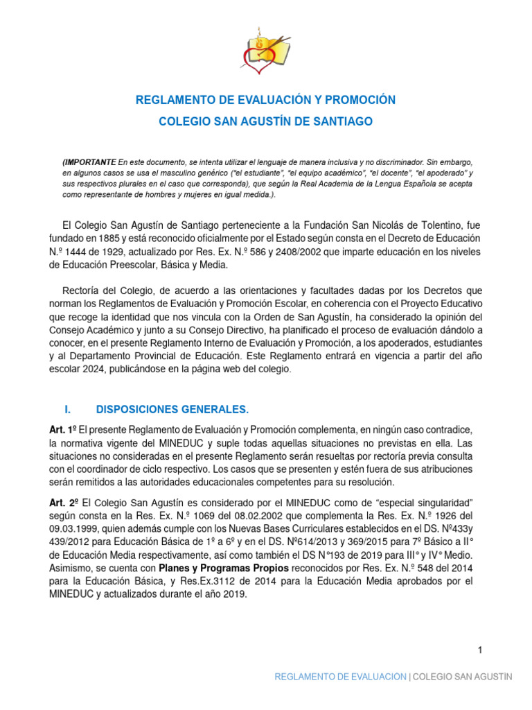 Reglamento de Evaluacion y Promocion 2024 | PDF | Evaluación | Aprendizaje