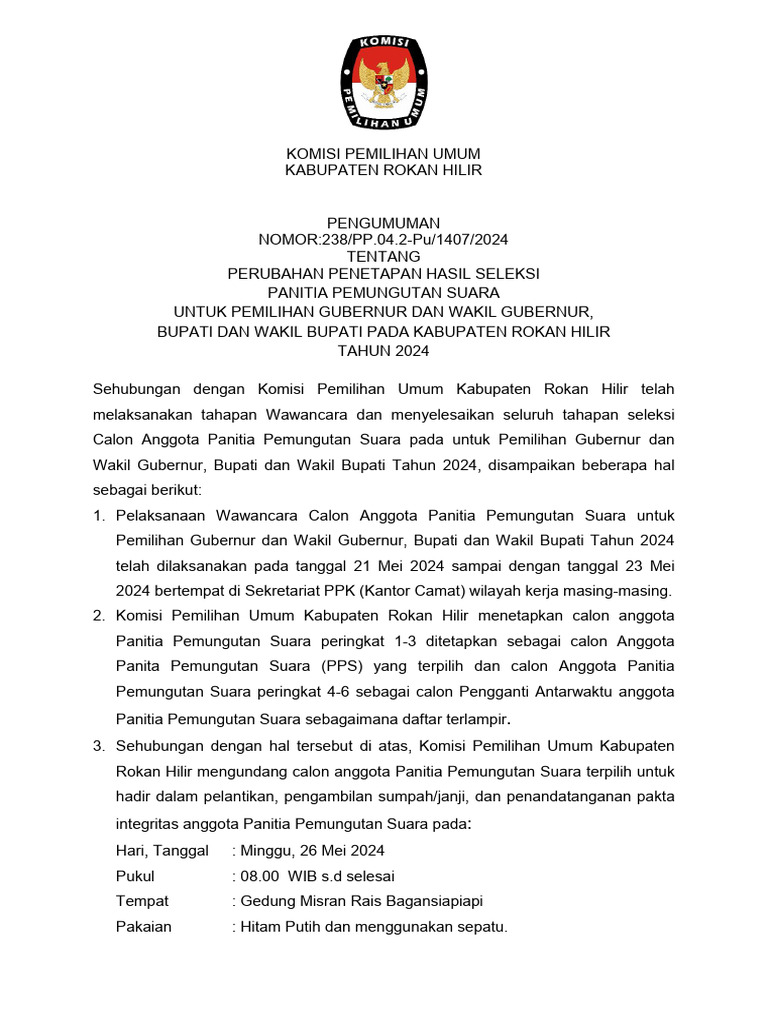 Pengumuman Hasil Seleksi PPS-1 | PDF