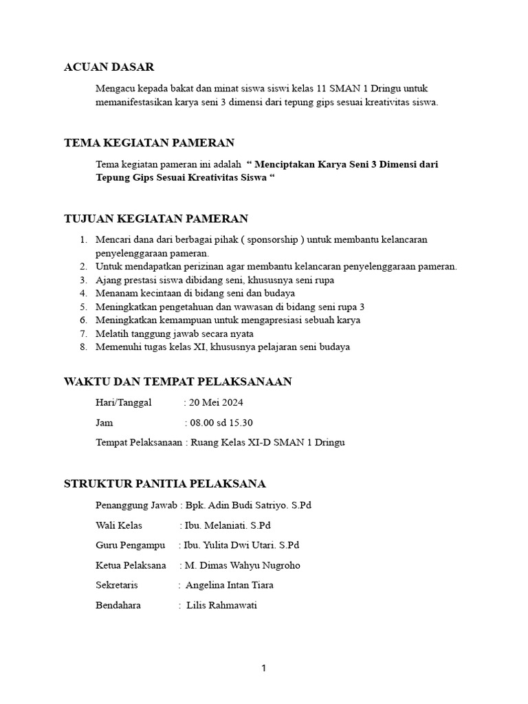 Pameran Seni 3D Tepung Gips SMAN 1 Dringu | PDF