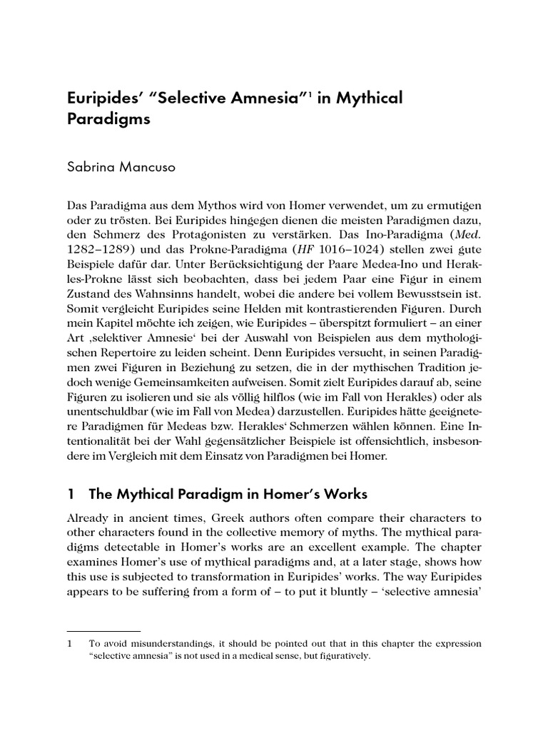 Euripides Selective Amnesia in Mythical | PDF | Euripides
