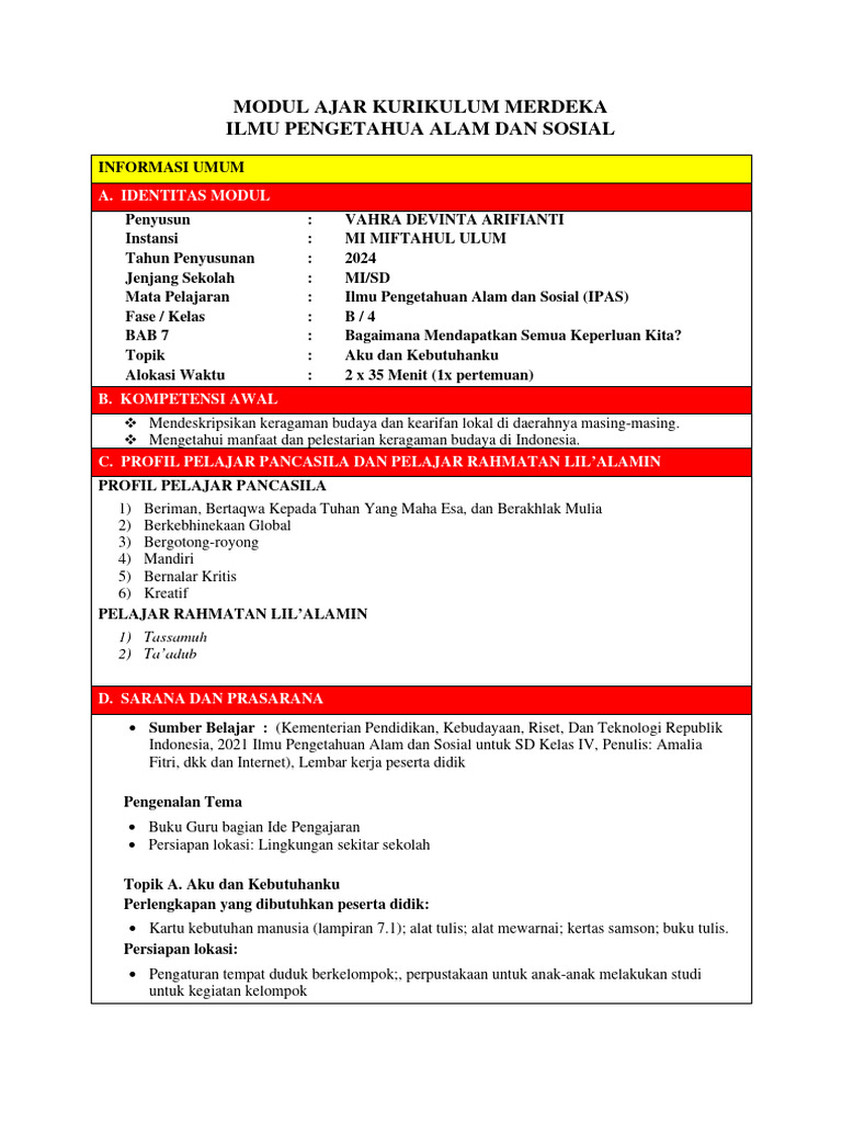 Modul Ajar Kurikulum Merdeka 2021 Ipas | PDF