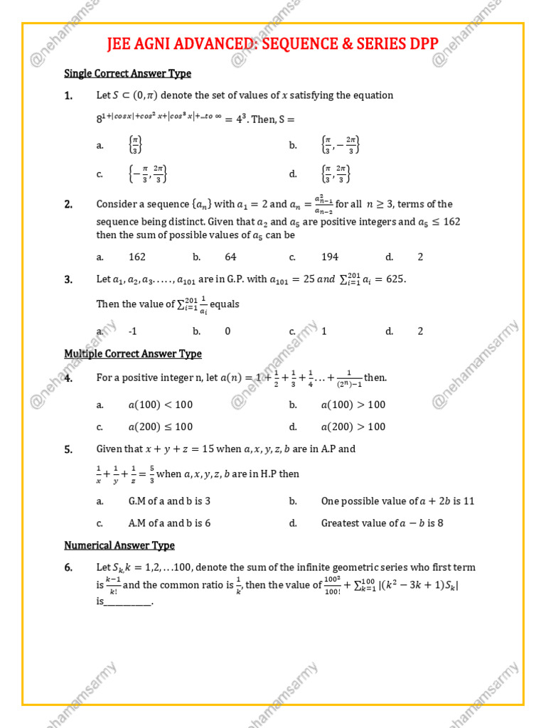 DPP - Qs - JEEADV - Seq & Ser - Watermark | PDF | Numbers | Sequence