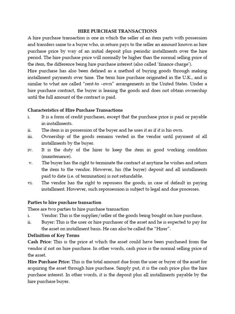 Hire Purchase Accounting Overview | PDF | Debits And Credits | Interest