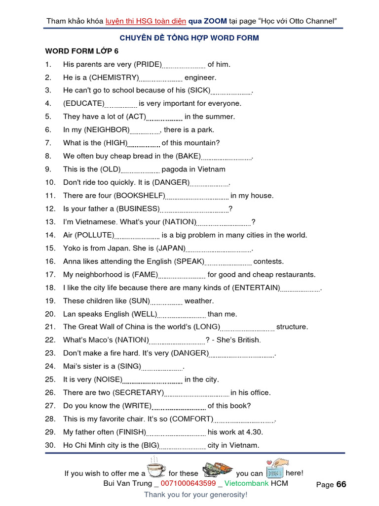 (Word Form) Chuyên Đề Thi Chuyên Anh HSG | PDF