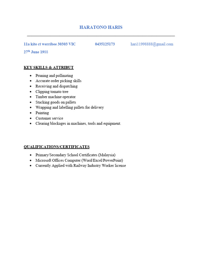 Haratono Haris Resume | PDF