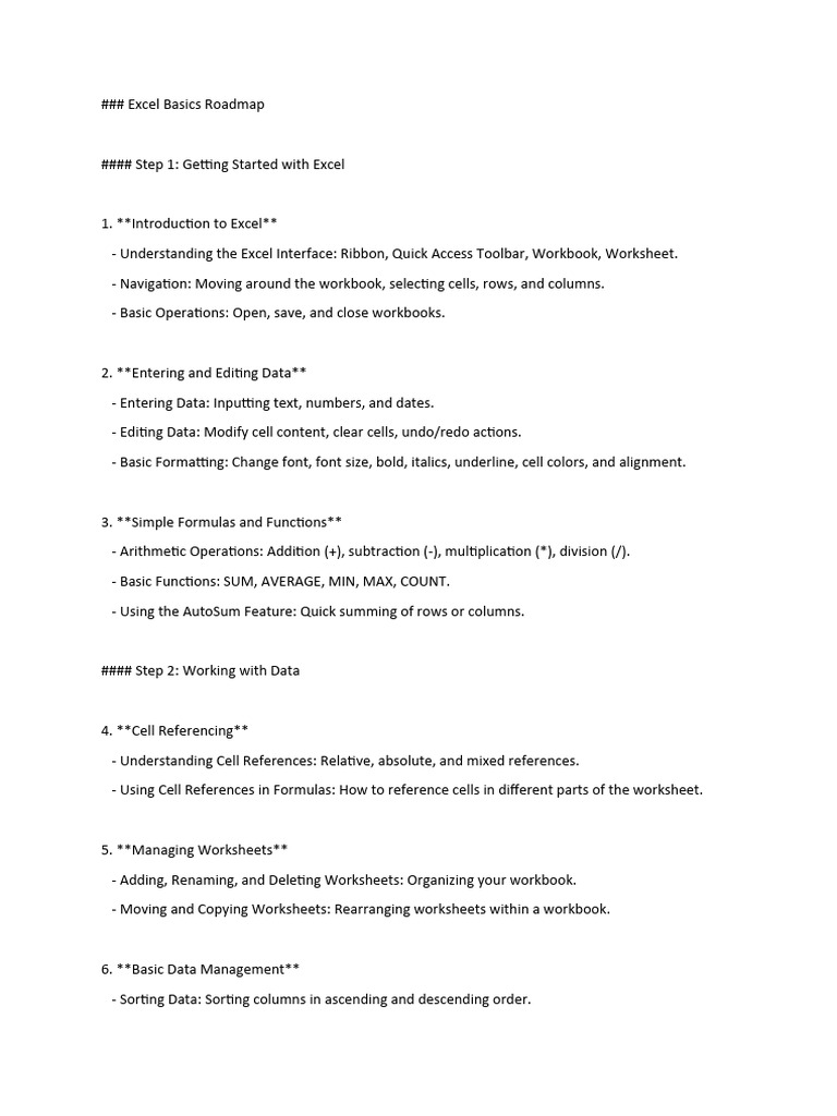 Excel Basics Roadmap | PDF | Microsoft Excel | Spreadsheet Excel Basics Roadmap | PDF | Microsoft Excel | Spreadsheet
