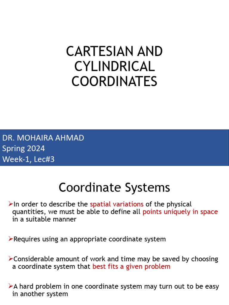 Lecture-3 Cylindrical Coordinates | PDF | Cartesian Coordinate System ...