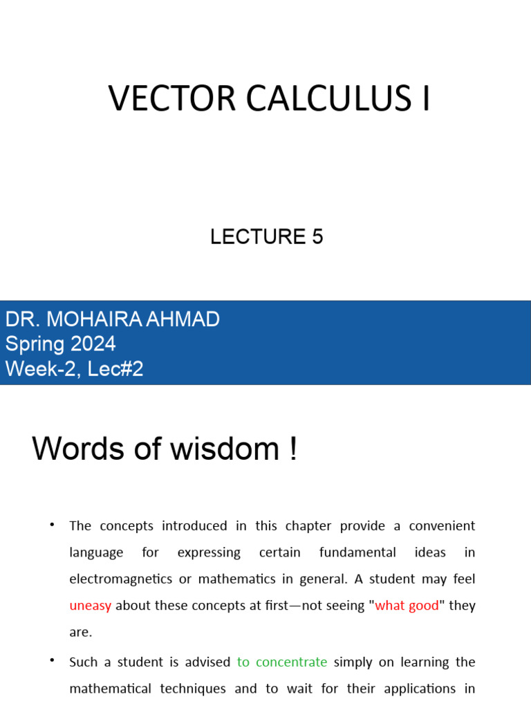 Lecture-5 Vector Calculus-I | PDF | Integral | Euclidean Vector