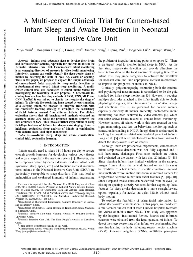 A Multi-Center Clinical Trial For Camera-Based Infant Sleep and Awake ...
