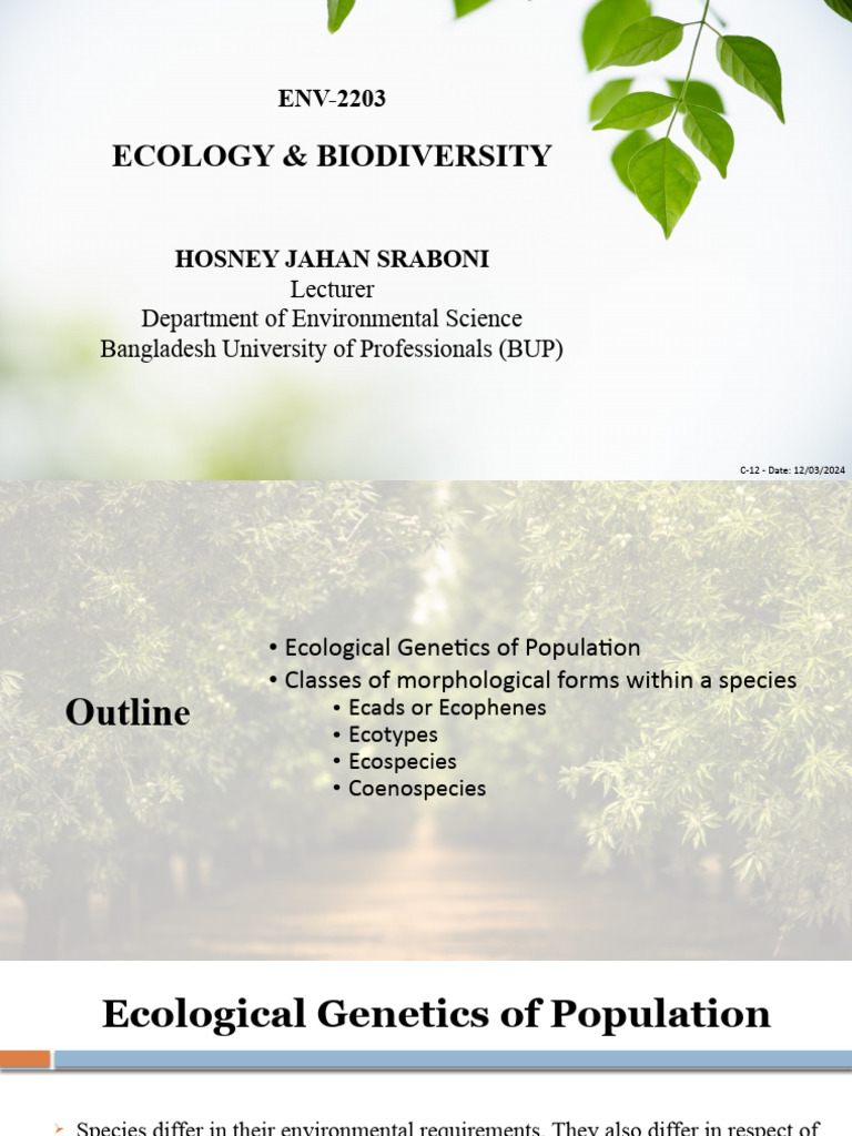Ecological Genetics and Species Variations | PDF | Ecology | Species