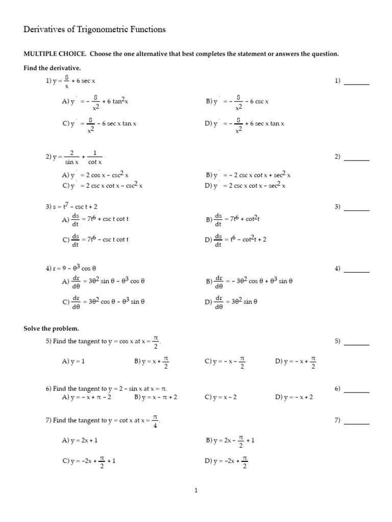 Derivatives of Trigonometric Functions | PDF | Trigonometric Functions ...