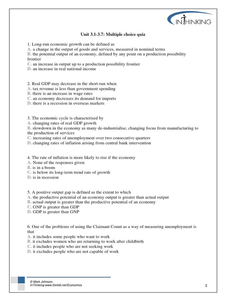 Unit 3.1 3.7 Multiple Choice | PDF | Government Budget Balance | Inflation