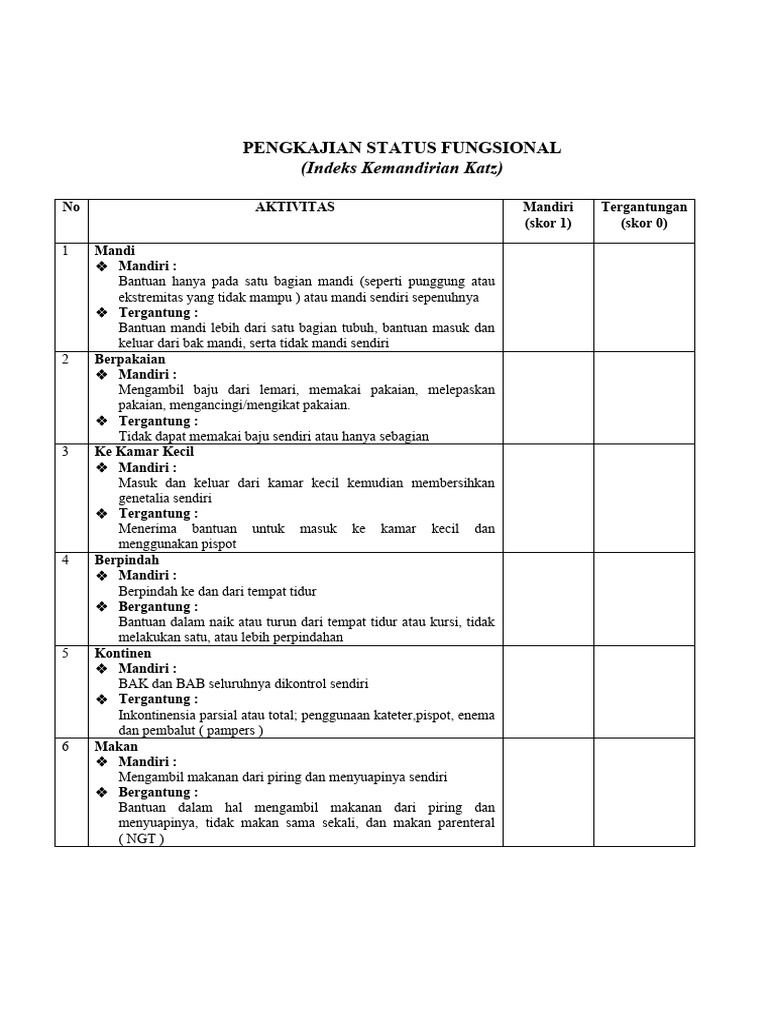 Lembar Indeks Katz | PDF