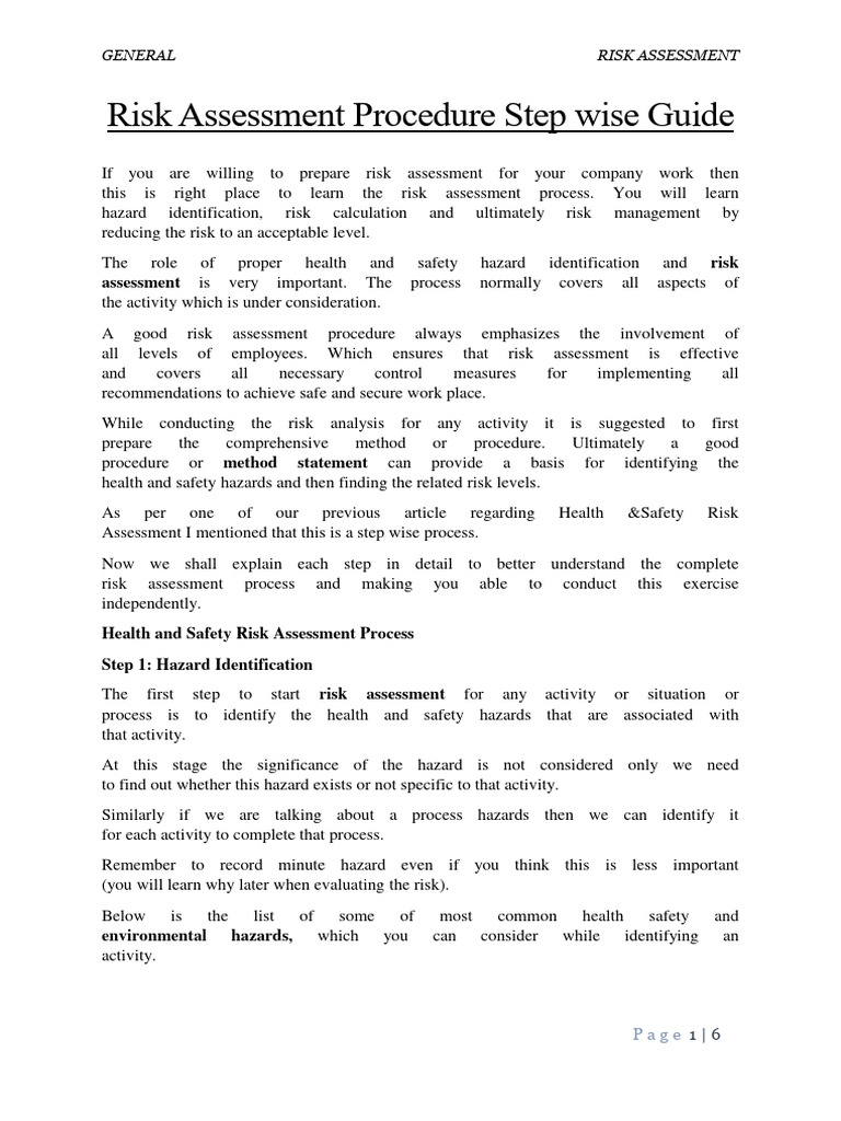 Risk Assessment Procedure Step Wise Guide | PDF | Risk | Risk Assessment