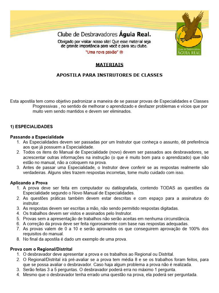 Apostila de Provas para Instrutores | PDF
