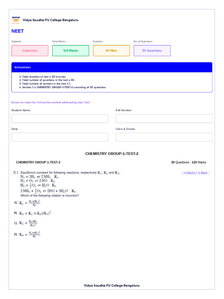 Chemistry Group-1-Test-2 | PDF | Nitrogen | Acid