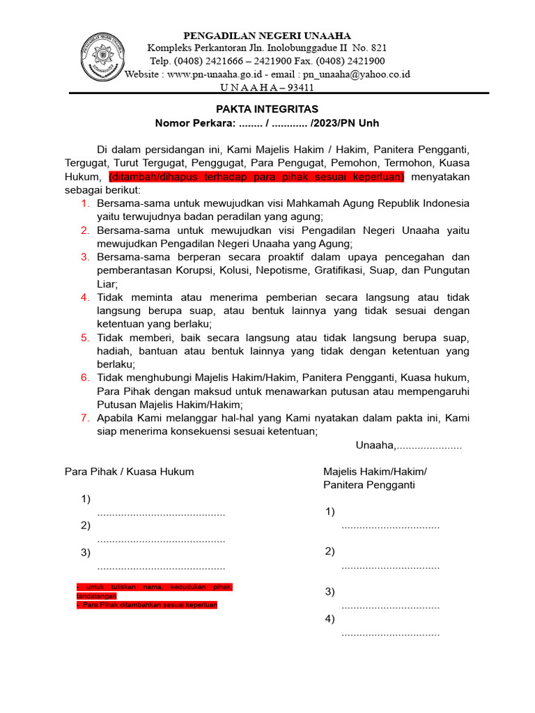 Pakta Integritas Penanganan Perkara Perdata | PDF