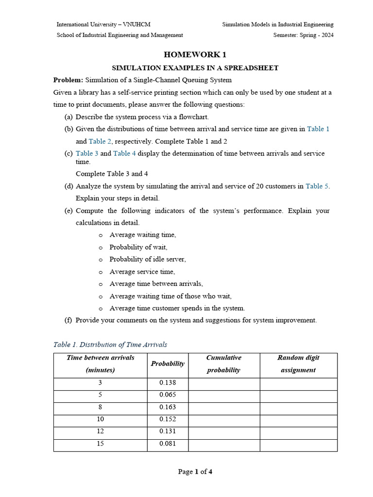 HW1 - Simulation Example in A Spreadsheet | PDF | Simulation | Computing