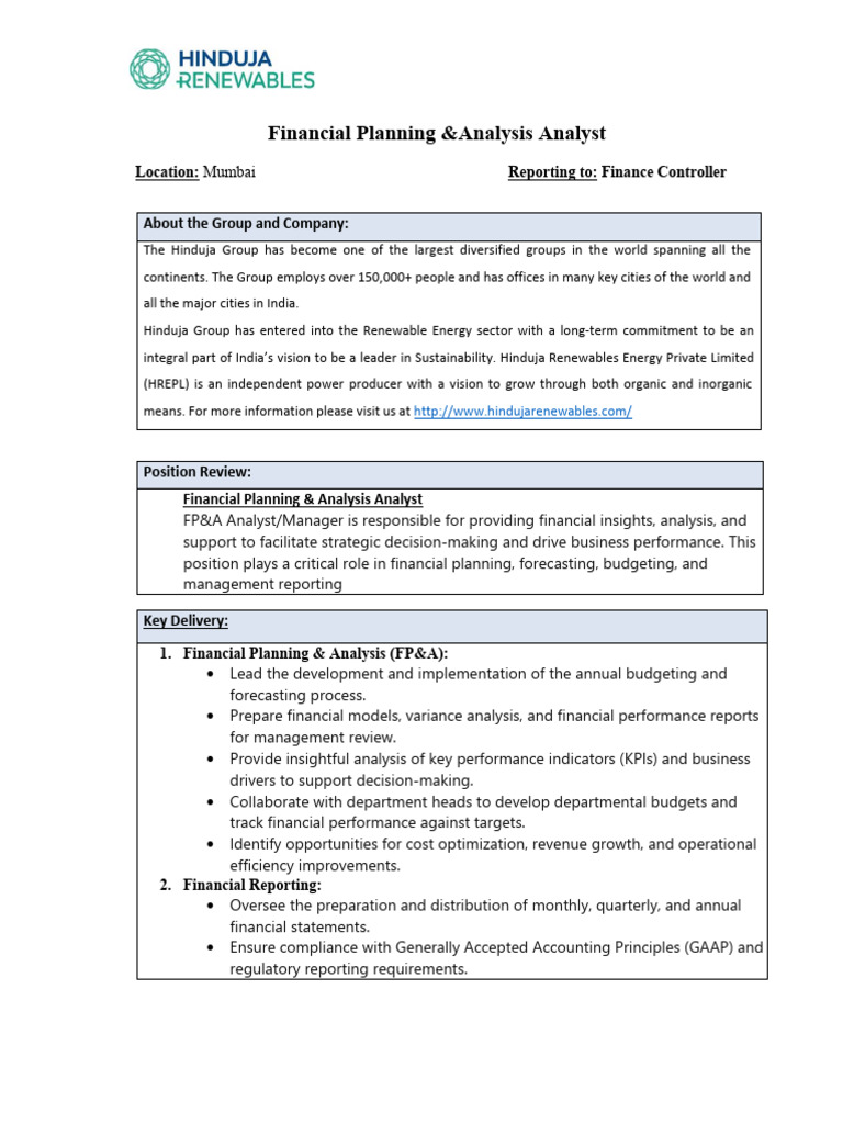 JD FinancialPlanning&AnalysisAnalyst | PDF | Audit | Financial Analyst