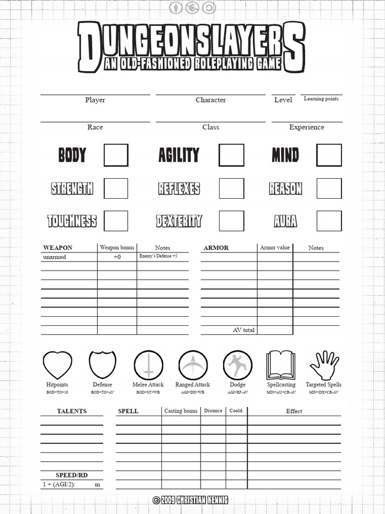 Dungeonslayers Character Sheet 2 | PDF | Fantasy Games | Tabletop Games