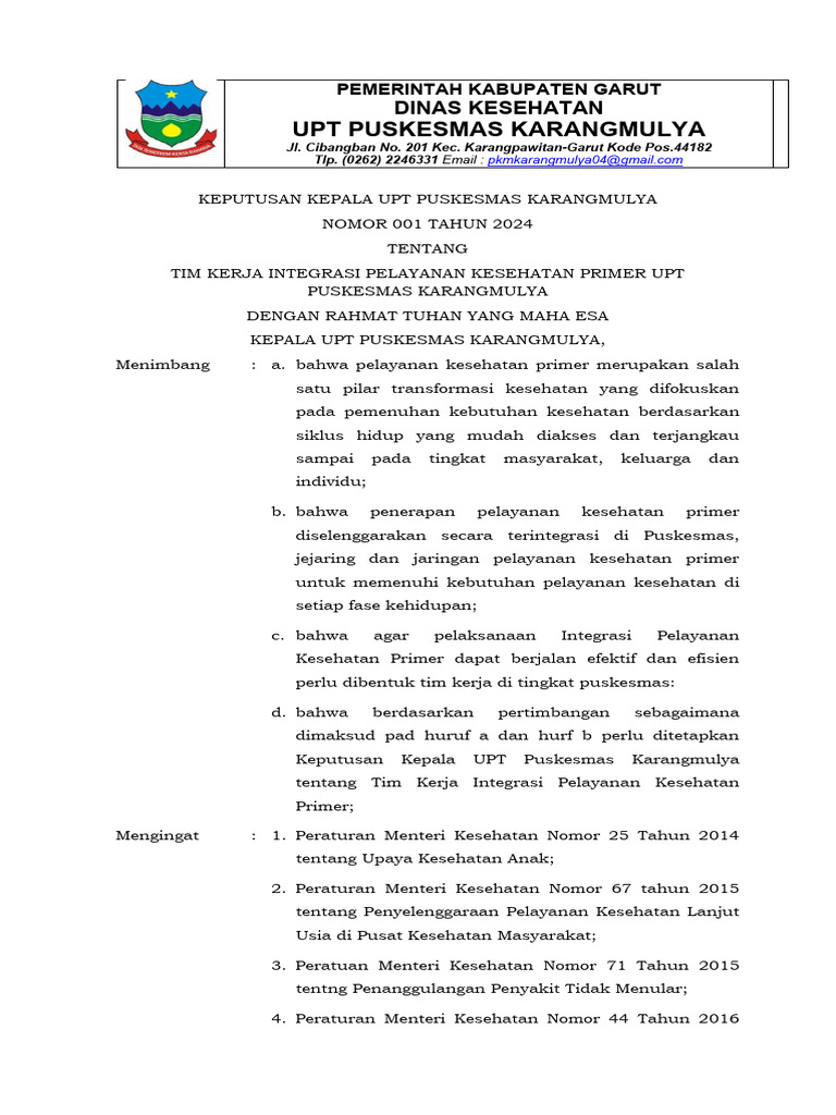 DRAFT SK TIM KERJA ILP PKM CIPANAS | PDF