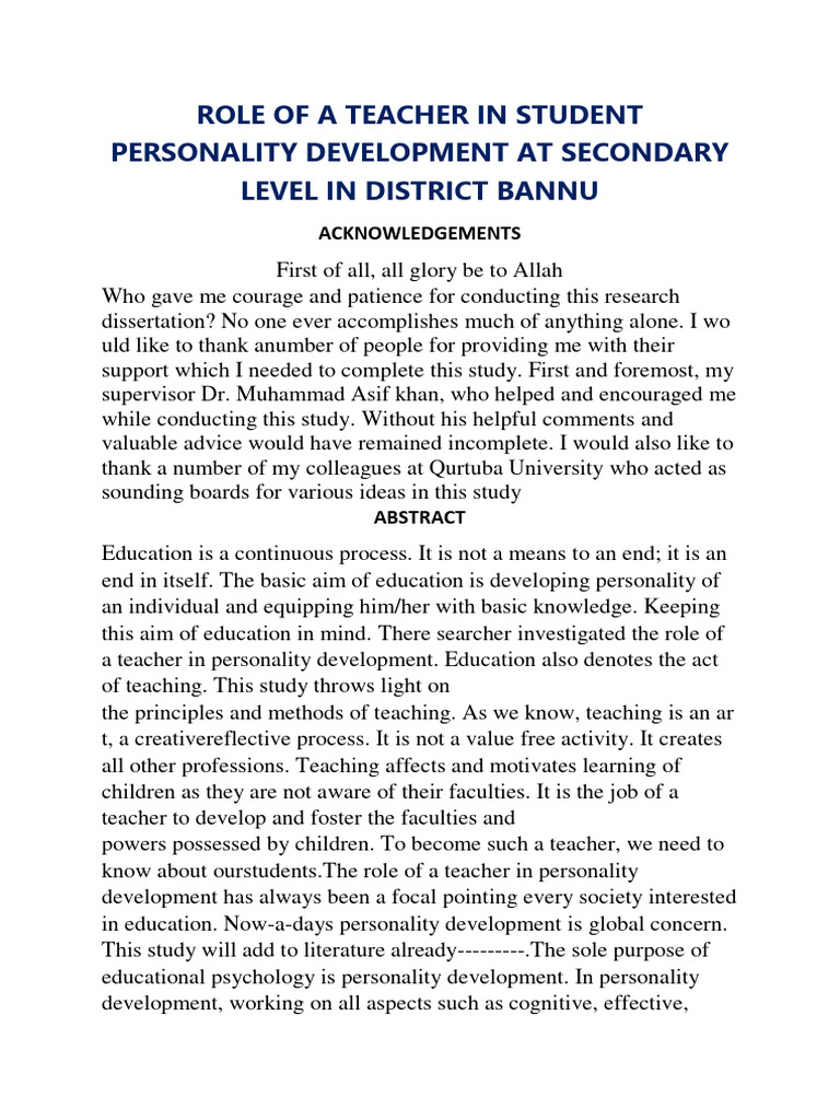 Role of A Teacher in Student Personality Development at Secondary Level in District | PDF ...