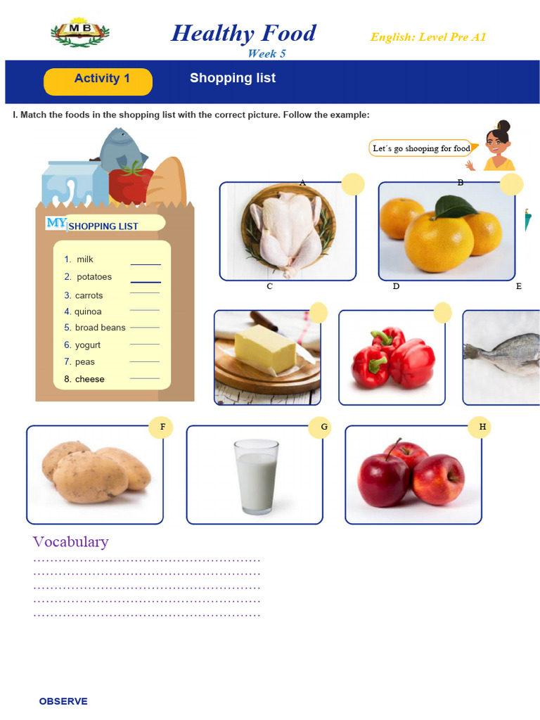 s15 Pre A1 Recurso HEALTHY FOOD Ingles | PDF | Foods
