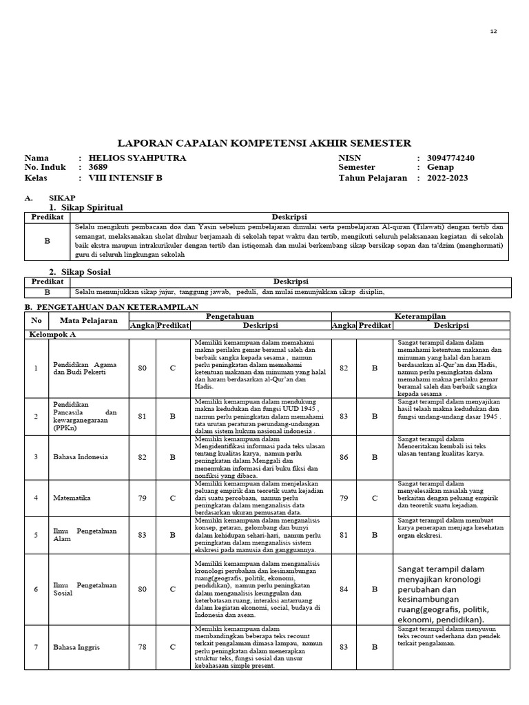 Laporan Capaian Kompetensi Akhir Semester | PDF