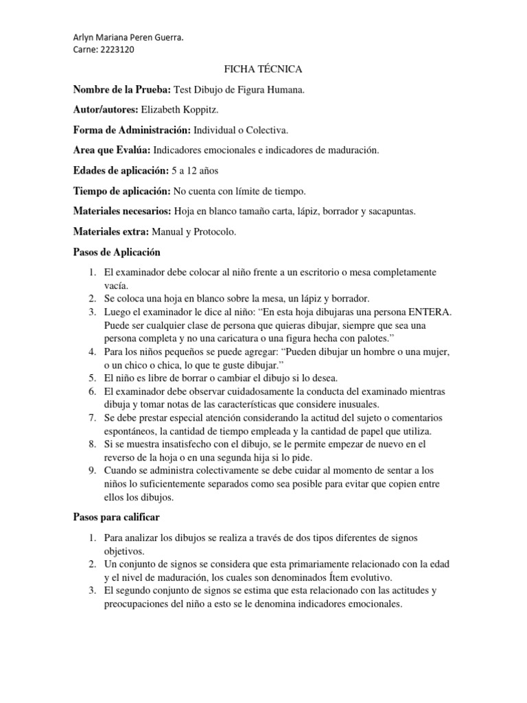 FICHA TÉCNICA. DFH, Koppitz | PDF | Dibujo