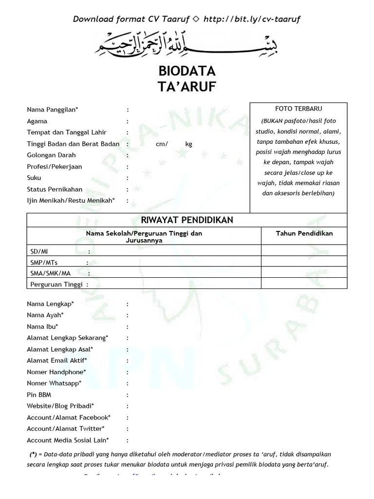Format CV Taaruf | PDF