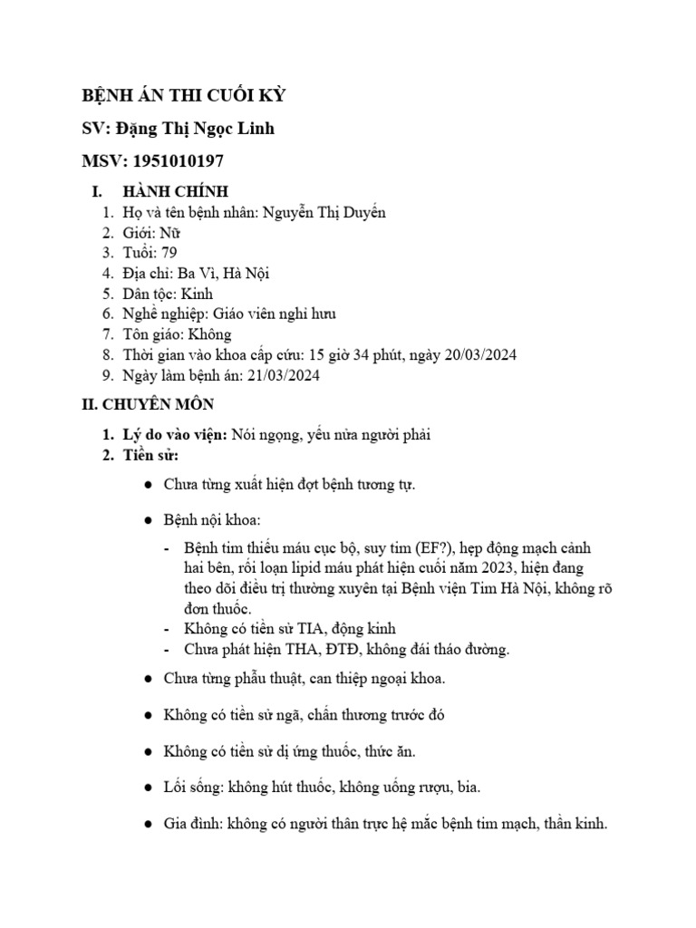 Bệnh Án Cuối Kỳ - HSCC | PDF