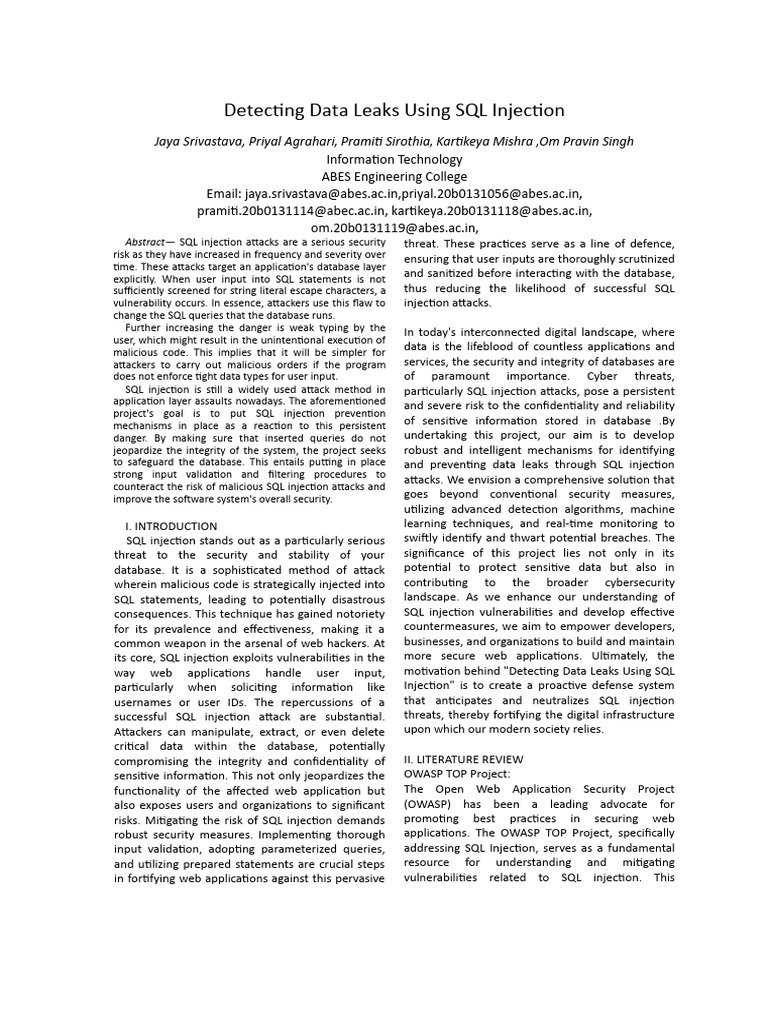 SQL Injection Research Paper | PDF | Regression Analysis | Machine Learning