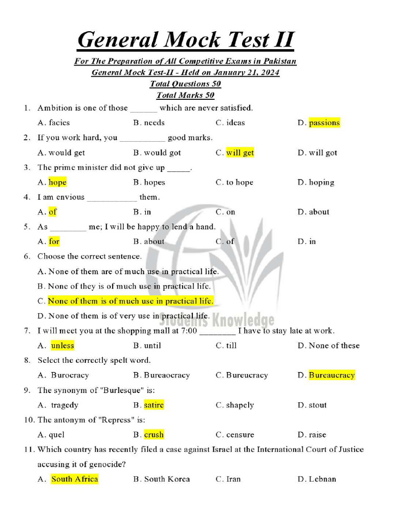 General Mock Test II - Solved Paper | PDF