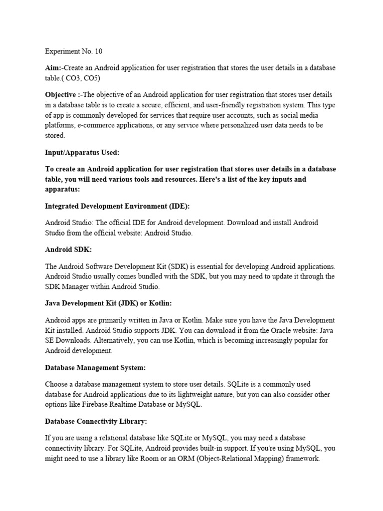 Experiment No 10 | PDF | Android (Operating System) | Databases