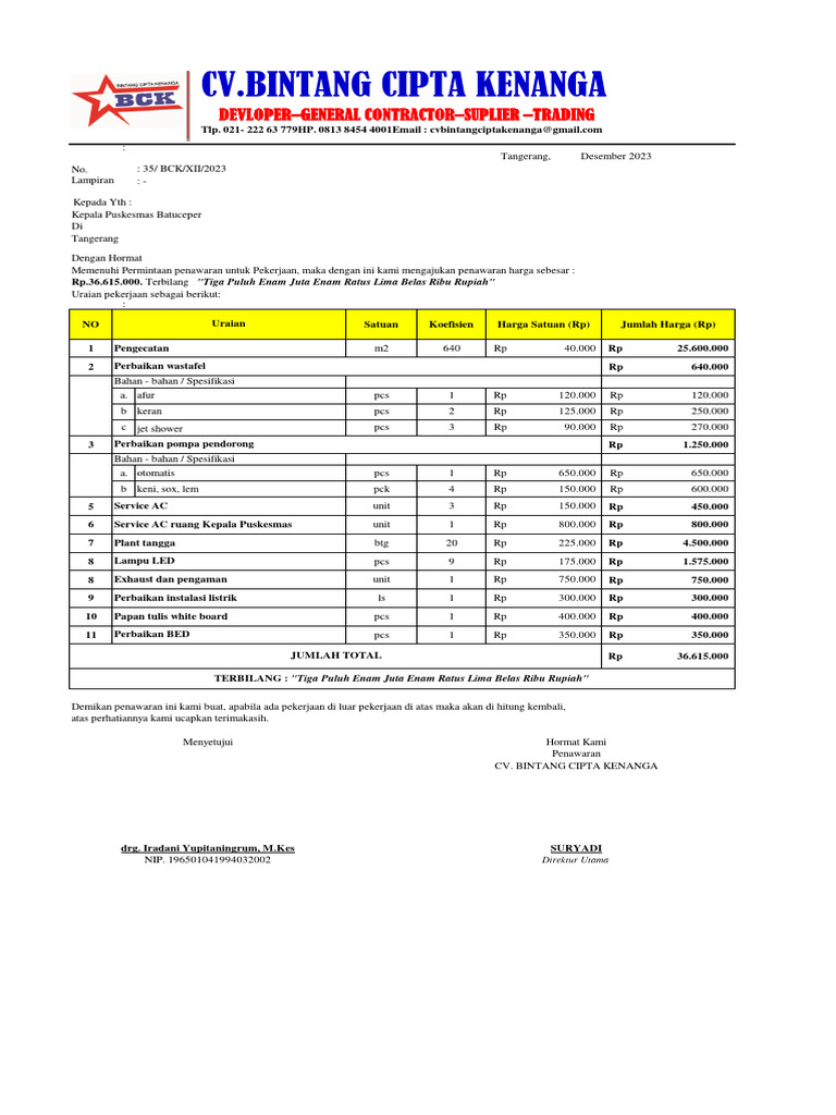 CV - Bintang Cipta Kenanga: Devloper-General Contractor-Suplier - Trading | PDF