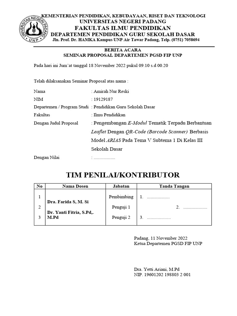Seminar Proposal PGSD UNP 2022 | PDF