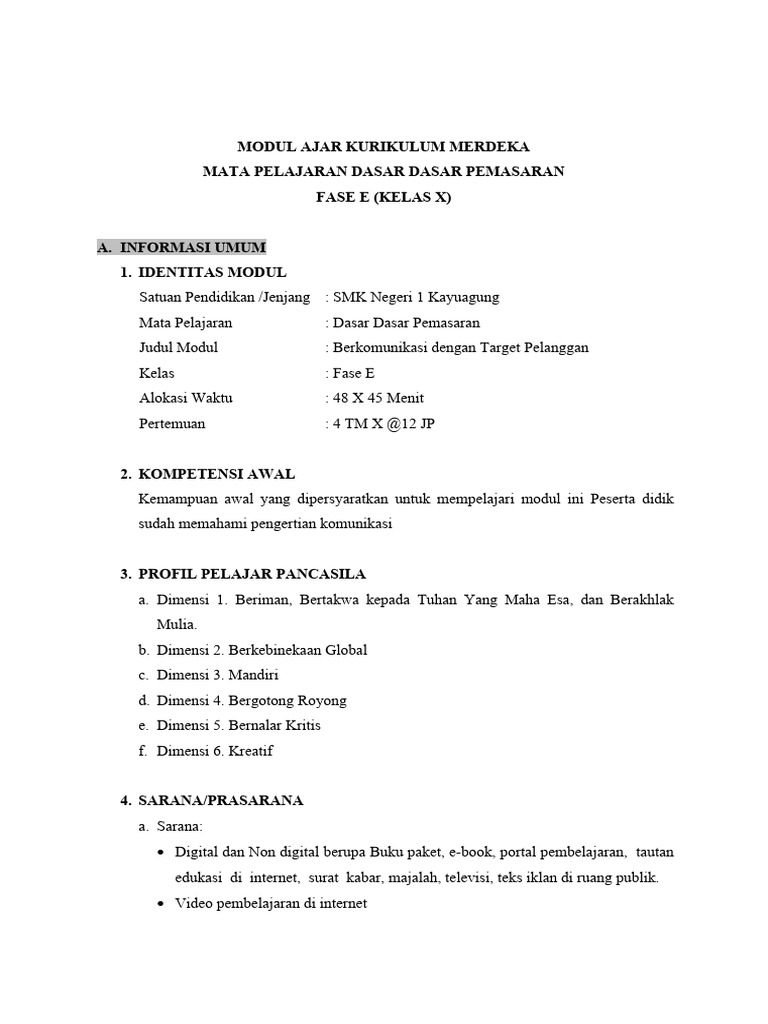 Modul Ajar Dasar Dasar Pemasaran - Maimunah, S.Pd. | PDF | Karier & Perkembangan