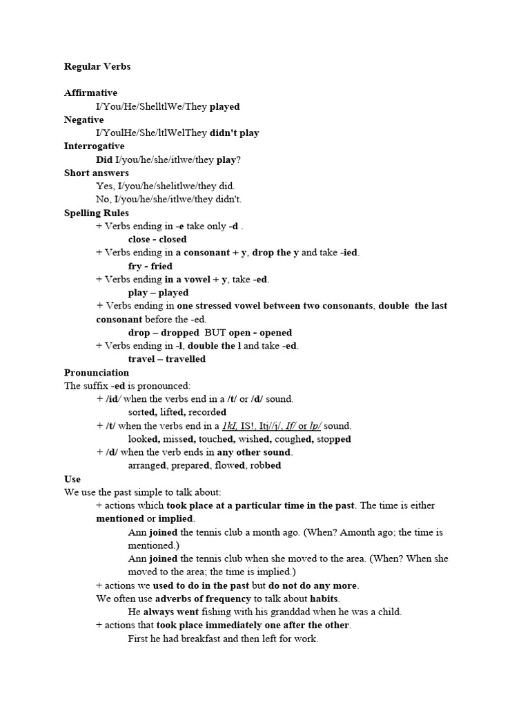 Regular Verbs | PDF | Verb | Linguistics