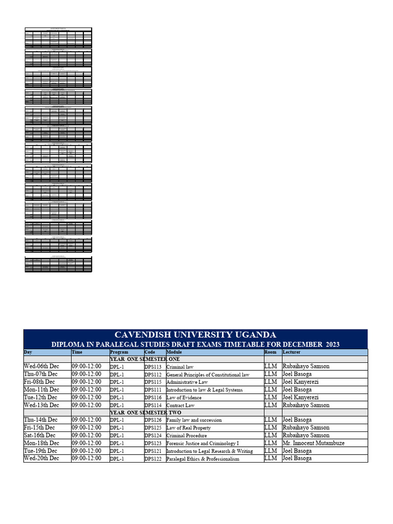 1st Draft Exams Timetable December 2023 - Students | PDF | Public Health