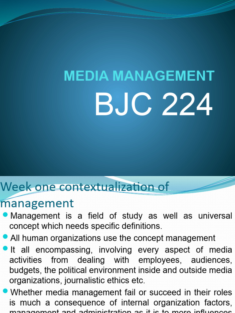 BJC 224 Notes Media Management - Student | PDF | Leadership | Power ...