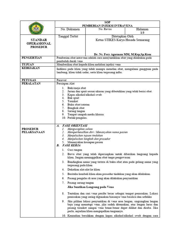 SOP Injeksi Intravena | PDF