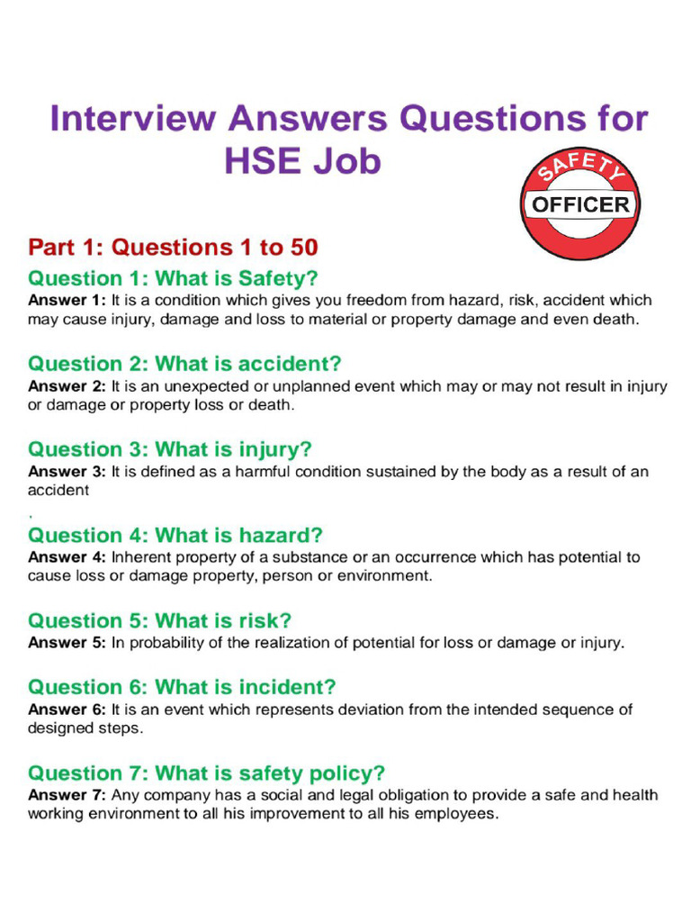 HSE Job 50 Question Answer | PDF