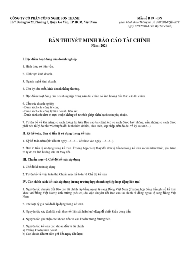 Thuyết Minh Bctc | PDF