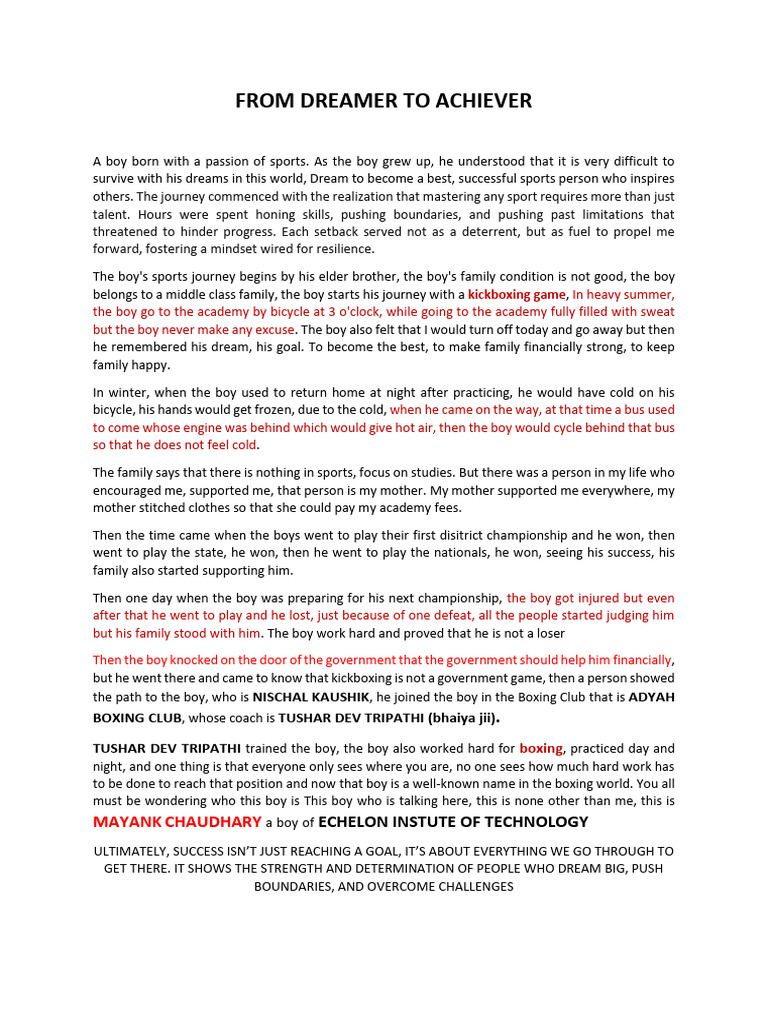 From Dreamer To Achiever | PDF