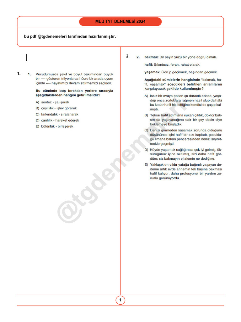 @Pdfcommunity 2024 Meb Tg Tyt Denemesi̇ | PDF