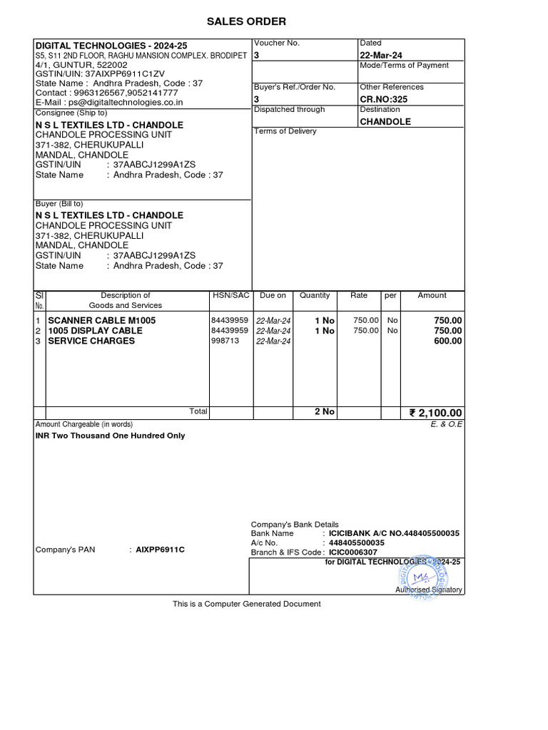 Sales Order for NSL Textiles | PDF | Business | Finance & Money Management