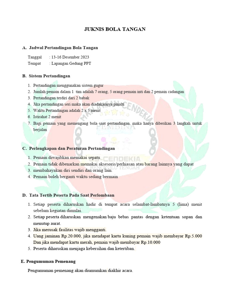 Juknis Bola Tangan 23-24 | PDF | Olahraga & Rekreasi