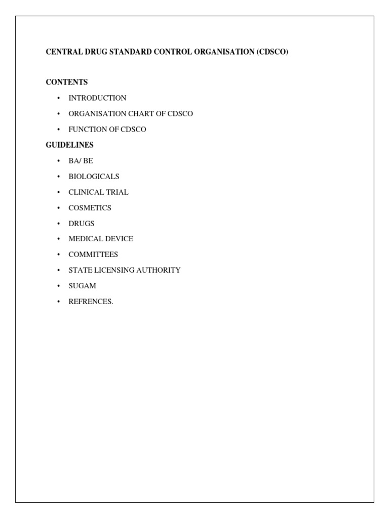CDSCO Guidelines and Organization Overview | PDF | Biopharmaceutical ...