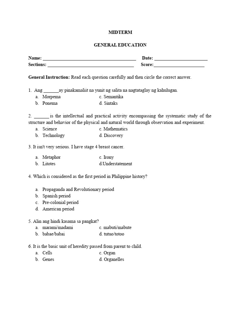 Reviwer General Education Midterms | PDF | Apsis | Communication