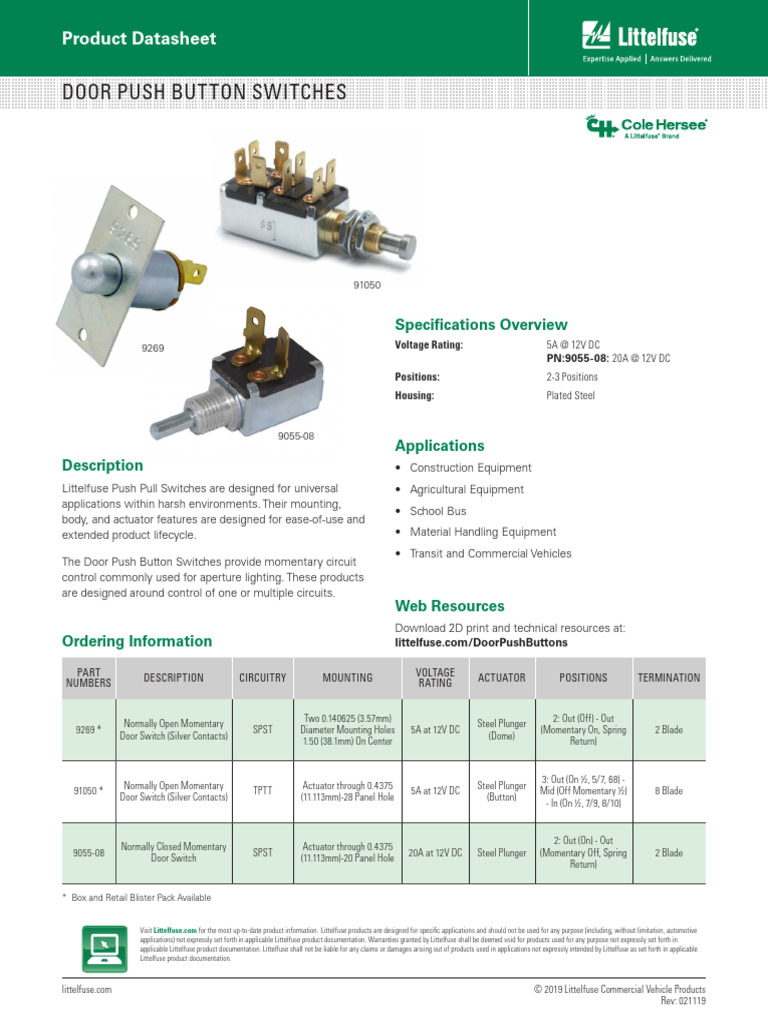 Littelfuse Switches Door Push Button Switches Data-1840005 | PDF ...